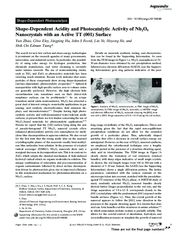 (PDF) Shape-Dependent Acidity and Photocatalytic Activity of Nb2O5 ...
