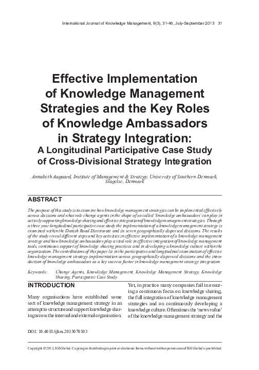 (PDF) Effective Implementation of Knowledge Management Strategies and the Key Roles of Knowledge ...