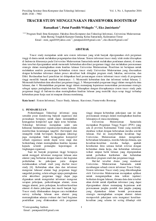 (PDF) Tracer Study Menggunakan Framework Bootstrap | Eko Junirianto - Academia.edu