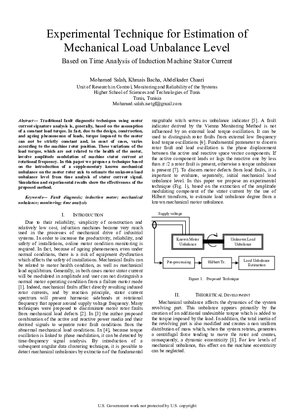 (PDF) Experimental technique for estimation of mechanical load unbalance level: Based on time ...