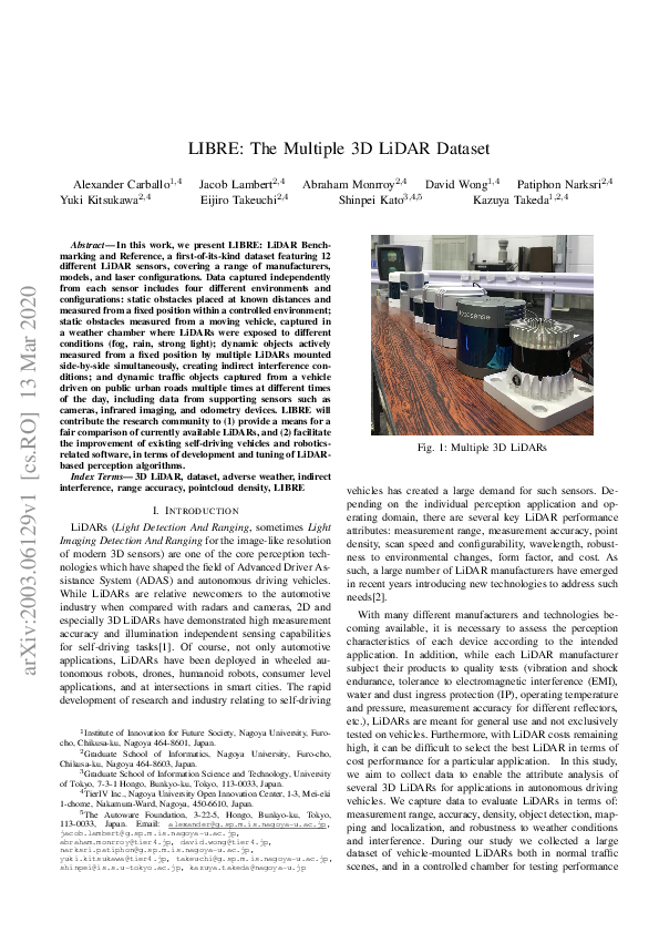 (PDF) LIBRE: The Multiple 3D LiDAR Dataset | alexander marquez carballo - Academia.edu