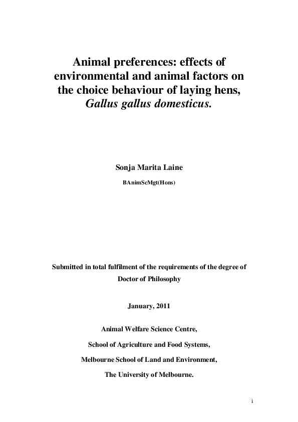 (PDF) Animal preferences: effects of environmental and animal factors ...