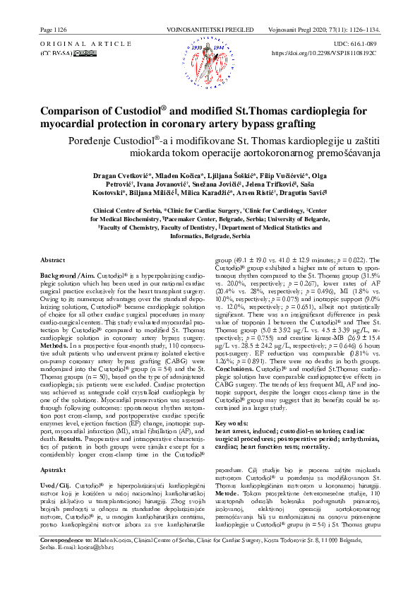(PDF) Comparison of Custodiol® and modified St. Thomas cardioplegia for ...