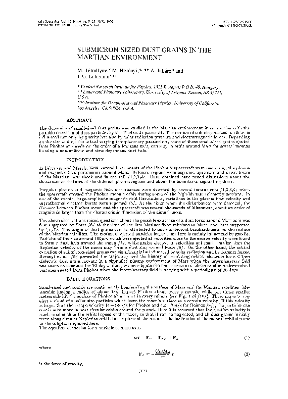 (PDF) Submicron-sized dust grains in the Martian environment | Mihaly ...