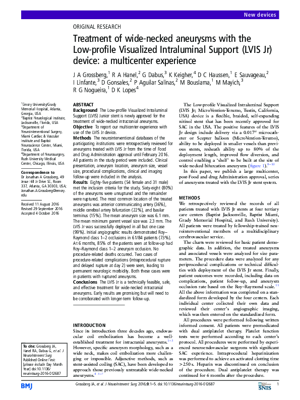 (PDF) Treatment of wide-necked aneurysms with the Low-profile ...