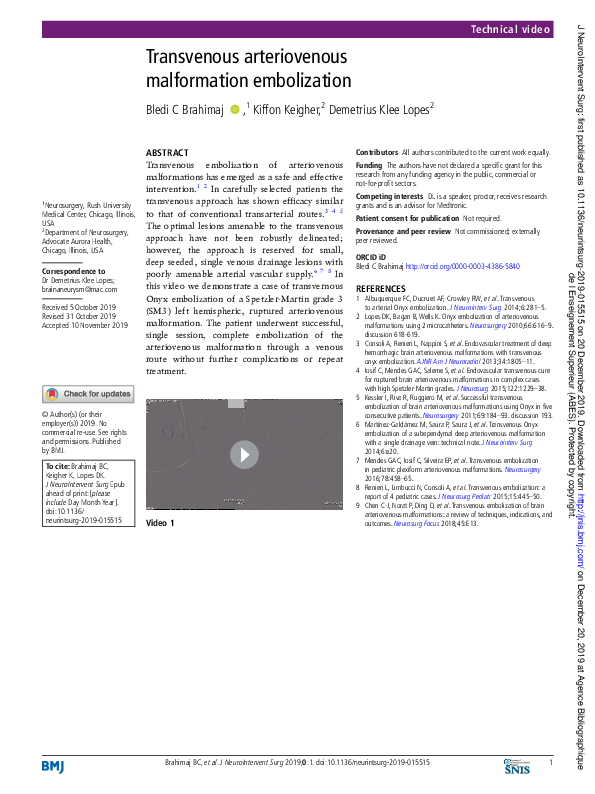 (PDF) Transvenous arteriovenous malformation embolization