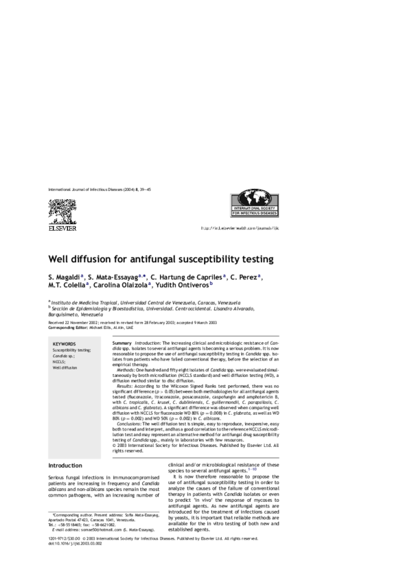 (PDF) Well diffusion for antifungal susceptibility testing