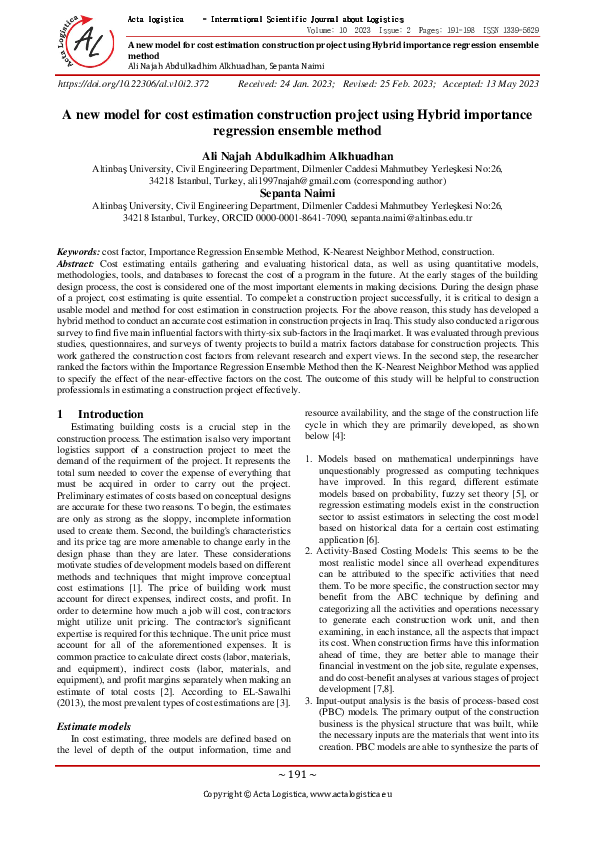 Pdf A New Model For Cost Estimation Construction Project Using Hybrid