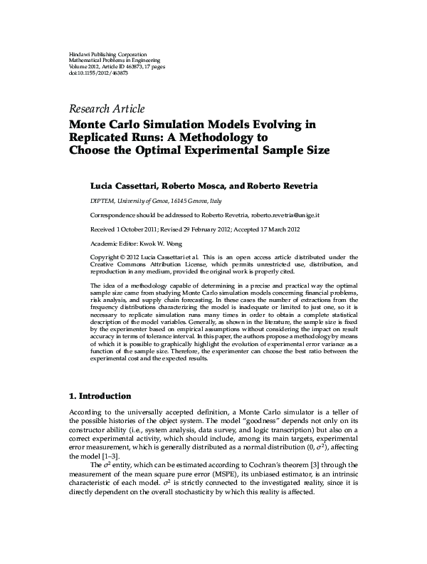 (PDF) Monte Carlo Simulation Models Evolving in Replicated Runs: A Methodology to Choose the ...