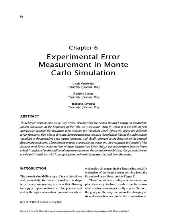 (PDF) Experimental Error Measurement in Monte Carlo Simulation