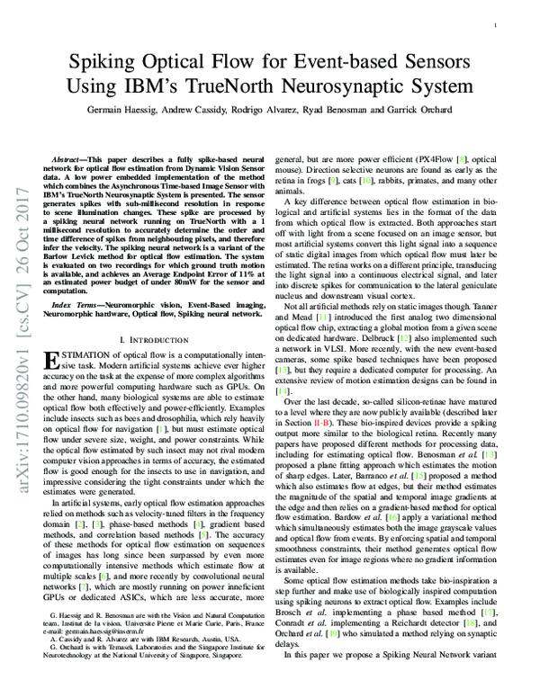 (PDF) Spiking Optical Flow for Event-Based Sensors Using IBM's TrueNorth Neurosynaptic System