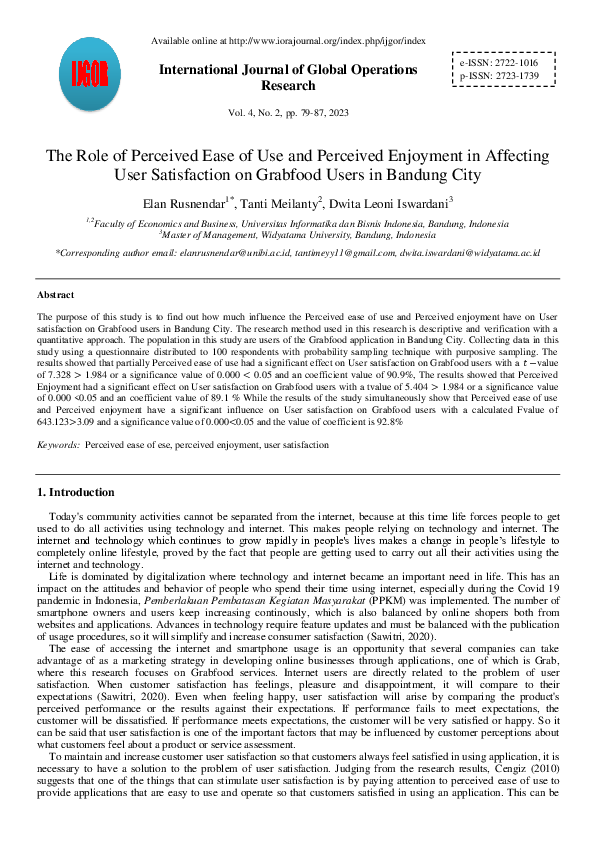 (PDF) The Role of Perceived Ease of Use and Perceived Enjoyment in Affecting User Satisfaction ...