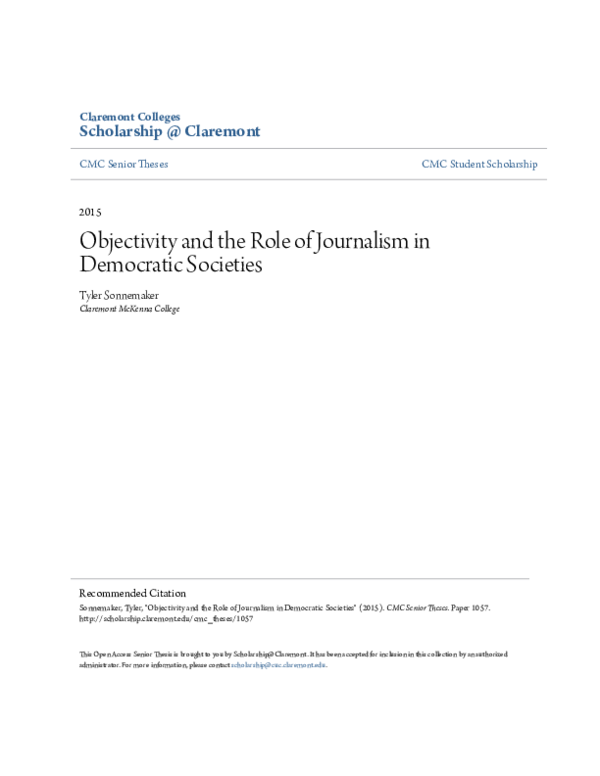 (PDF) Objectivity and the Role of Journalism in Democratic Societies