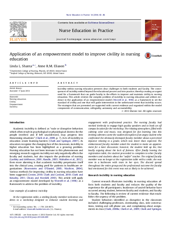 (PDF) Application of an empowerment model to improve civility in ...
