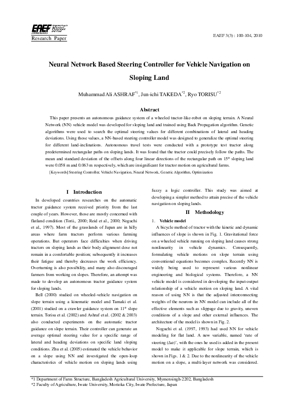 (PDF) Neural Network Based Steering Controller for Vehicle Navigation on Sloping Land