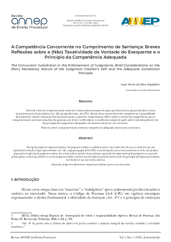 (PDF) A Competência Concorrente no Cumprimento de Sentença: Breves ...