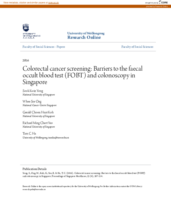 (PDF) Colorectal cancer screening: Barriers to the faecal occult blood ...