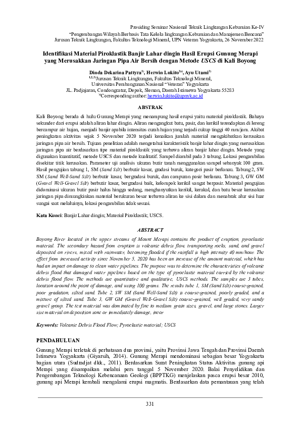 (PDF) Identifikasi Material Piroklastik Banjir Lahar dingin Hasil ...