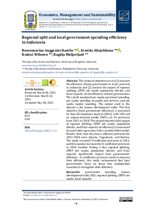 (PDF) Regional split and local government spending efficiency in Indonesia