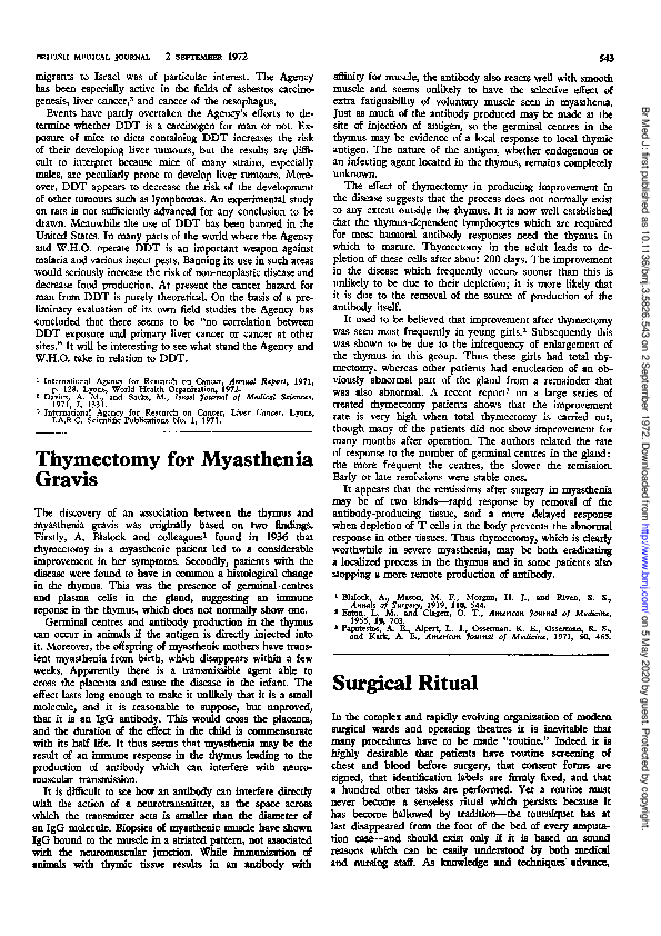 (PDF) Thymectomy in Myasthenia Gravis