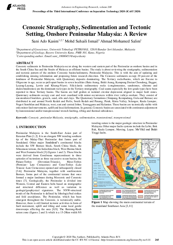 (PDF) Cenozoic Stratigraphy, Sedimentation and Tectonic Setting, Onshore Peninsular Malaysia: A ...