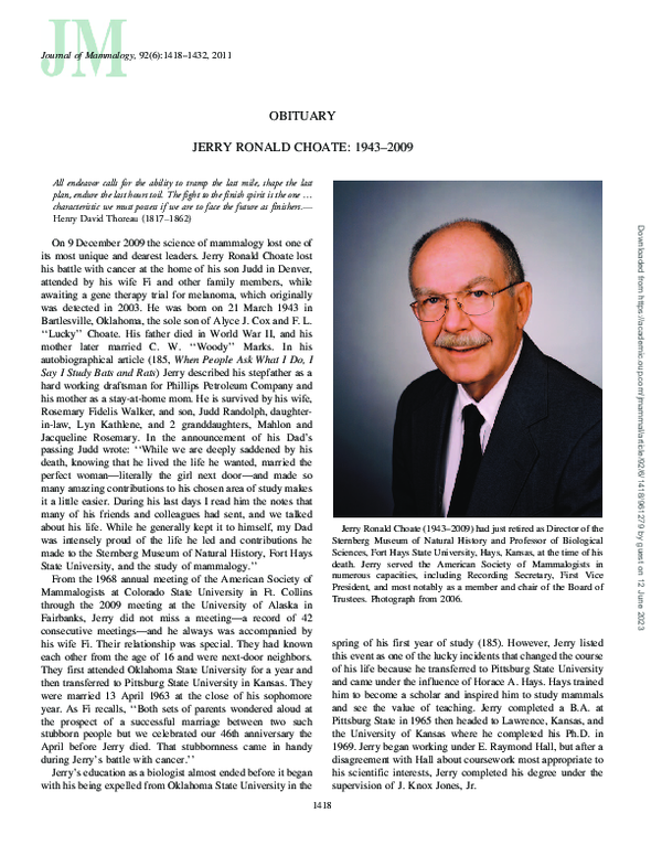 (PDF) Jerry Ronald Choate: 1943–2009