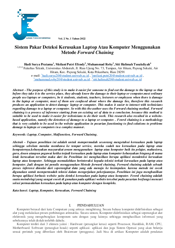 (PDF) Sistem Pakar Diagnosa Kerusakan Laptop Atau Komputer Menggunakan ...