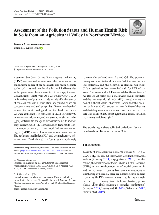 (PDF) Assessment of the Pollution Status and Human Health Risk in Soils ...