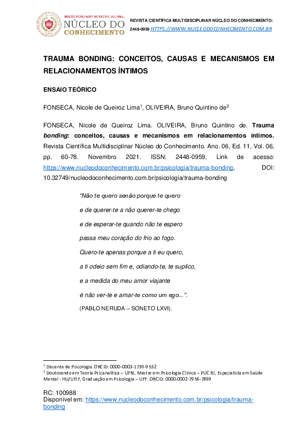 (PDF) Trauma bonding: conceitos, causas e mecanismos em relacionamentos ...