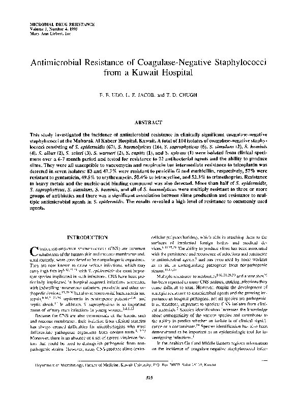 (PDF) Antimicrobial Resistance of Coagulase-Negative Staphylococci from ...
