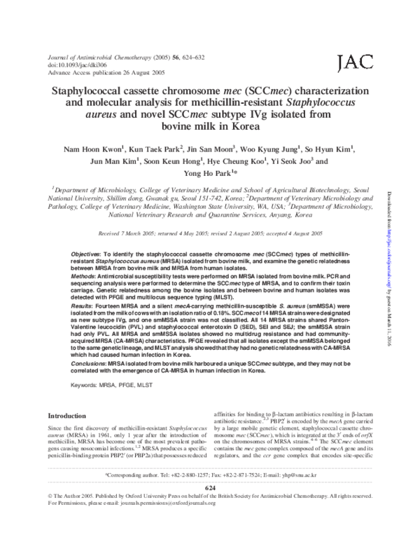 (PDF) Staphylococcal Cassette Chromosome mec (SCC mec ) Typing of ...