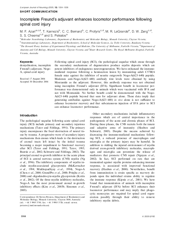 (PDF) Incomplete Freund's adjuvant enhances locomotor performance ...