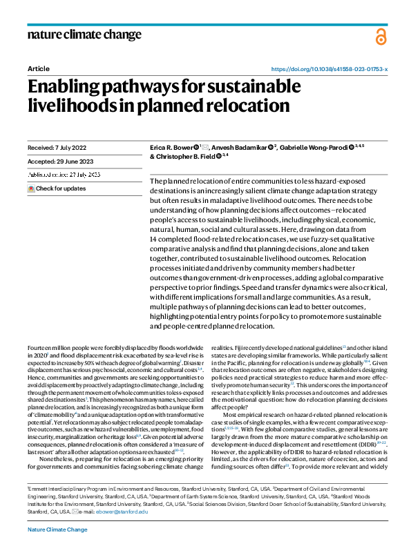 (PDF) Enabling pathways for sustainable livelihoods in planned relocation