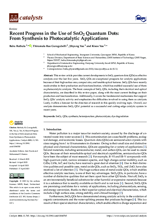 (PDF) Recent Progress in the Use of SnO2 Quantum Dots: From Synthesis ...