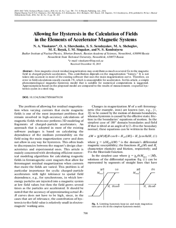 (PDF) Allowing for hysteresis in the calculation of fields in the ...