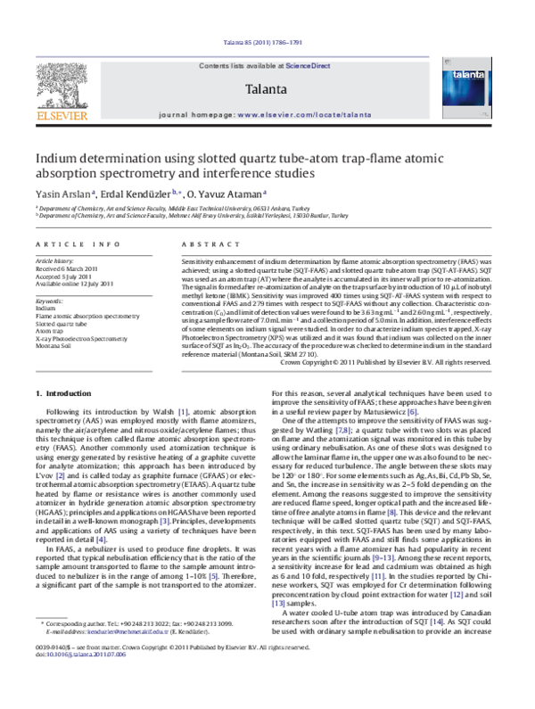 (PDF) Indium determination using slotted quartz tube-atom trap-flame ...