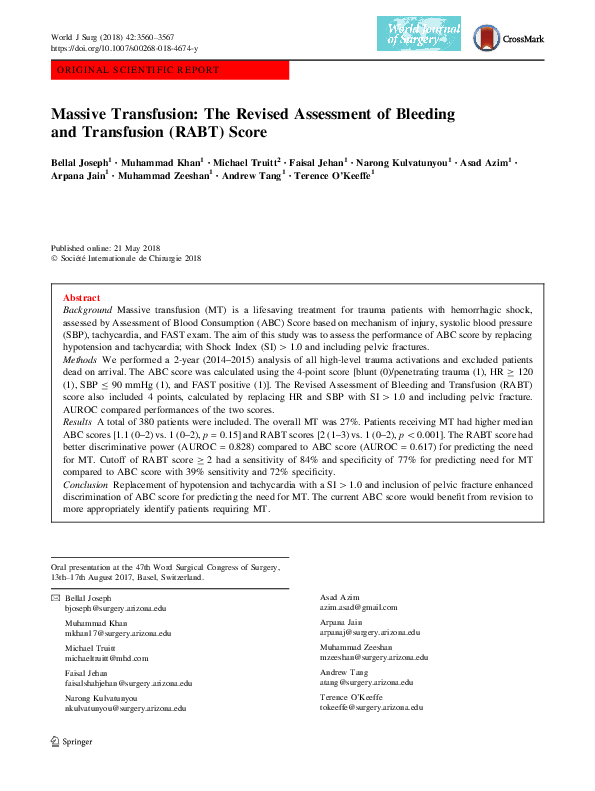 (PDF) Massive Transfusion: The Revised Assessment of Bleeding and ...