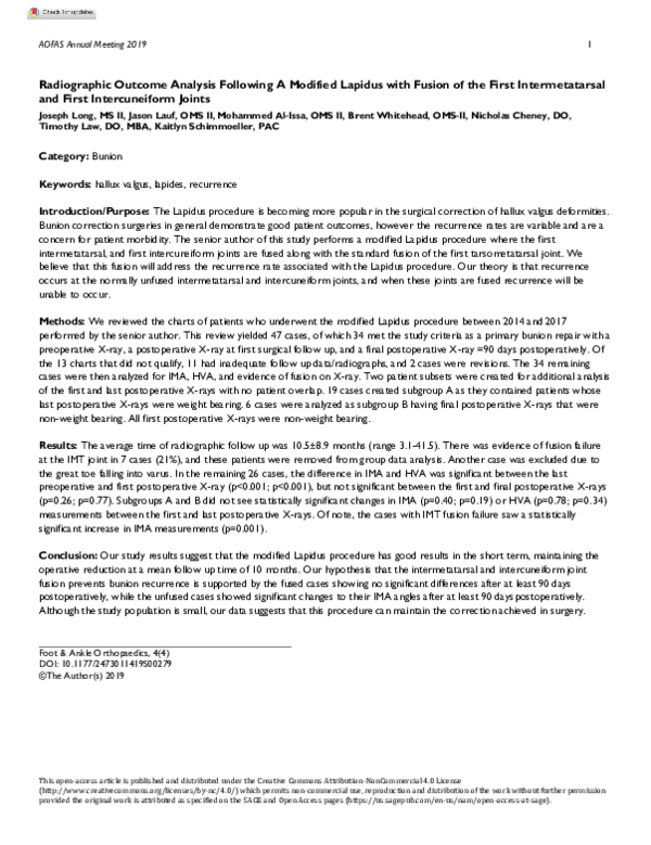 (PDF) Radiographic Outcome Analysis Following A Modified Lapidus with ...