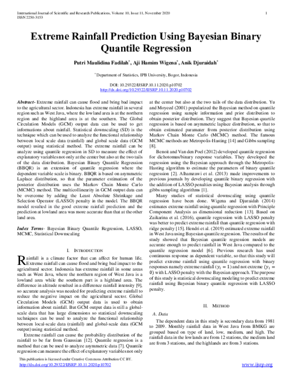 (PDF) Extreme Rainfall Prediction Using Bayesian Binary Quantile Regression