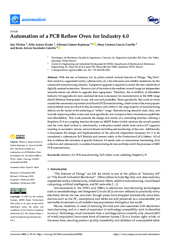 (PDF) Automation of a PCB Reflow Oven for Industry 4.0