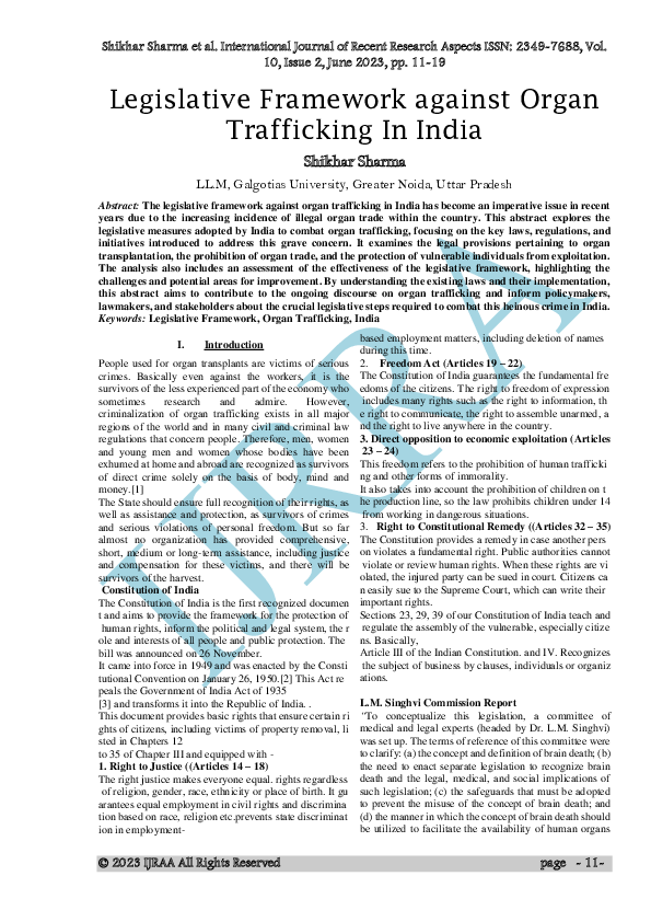 (PDF) Legislative Framework against Organ Trafficking In India