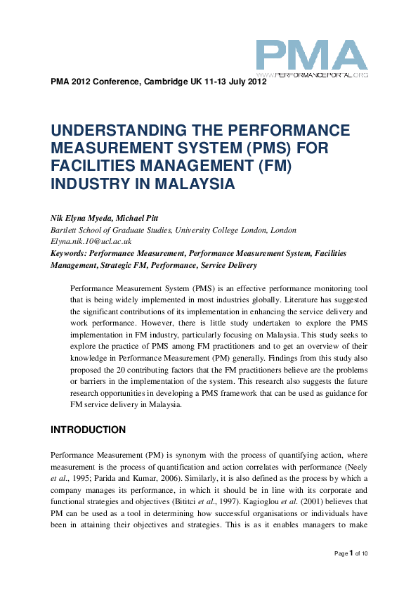 (PDF) Understanding the Performance Measurement System (PMS) for ...