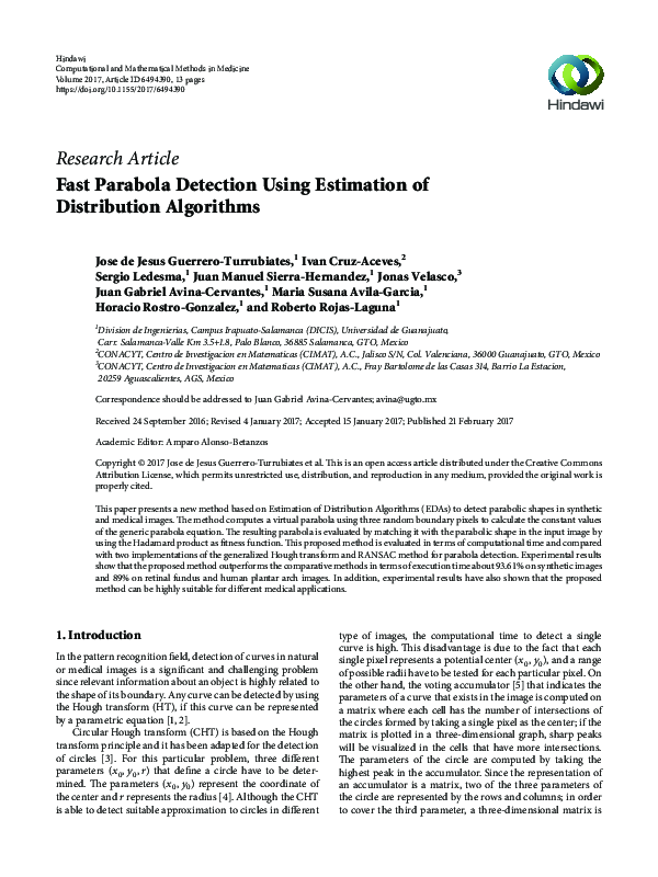 Pdf Fast Parabola Detection Using Estimation Of Distribution Algorithms