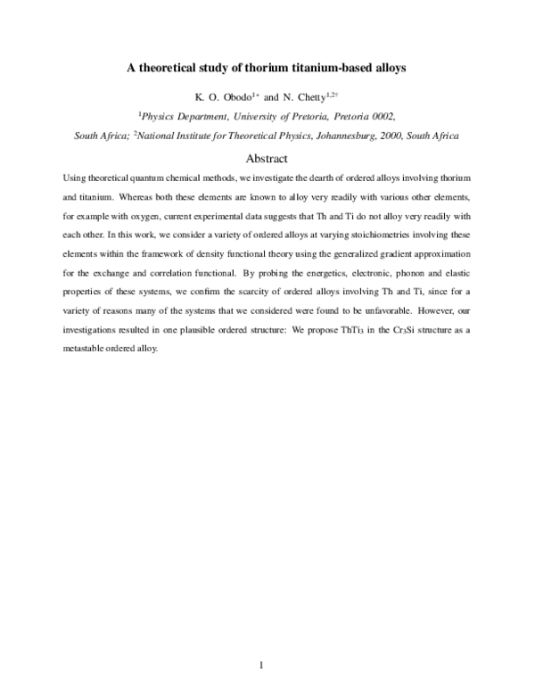 (PDF) A theoretical study of thorium titanium-based alloys