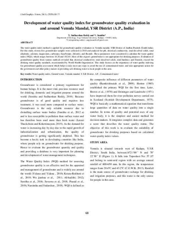 (PDF) Development of water quality index for groundwater quality evaluation in and around Vemula ...