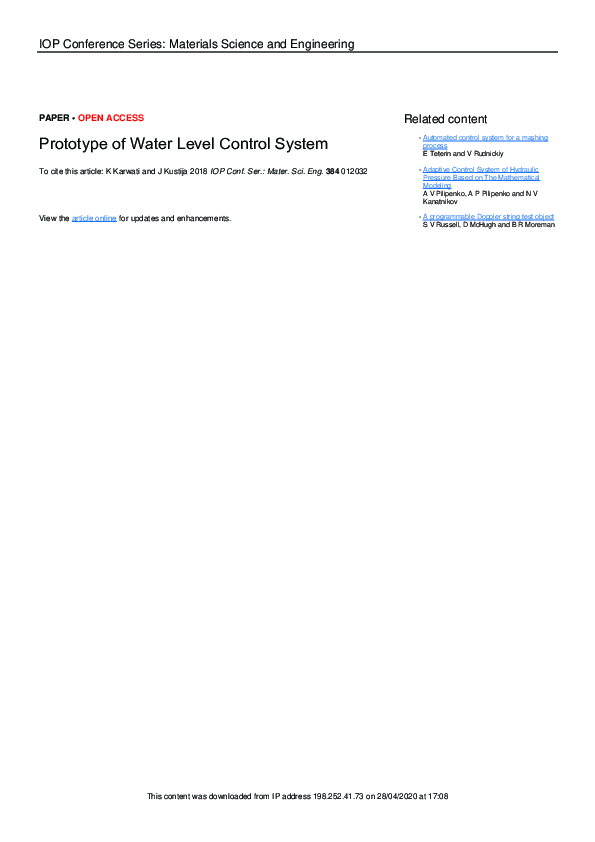 (PDF) Prototype of Water Level Control System