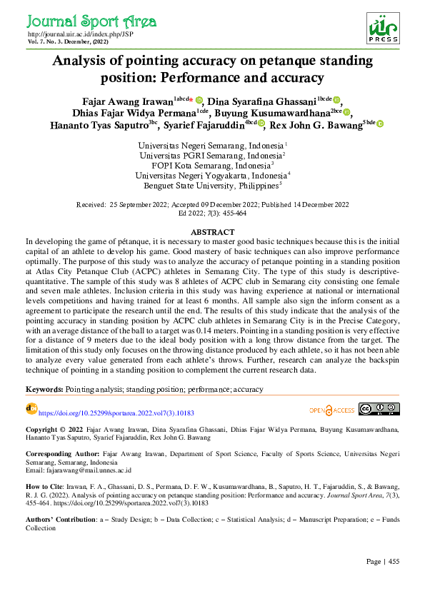 (PDF) Analysis of pointing accuracy on petanque standing position: Performance and accuracy