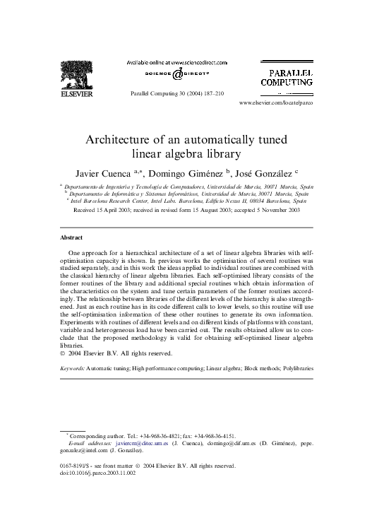 (PDF) Architecture of an automatically tuned linear algebra library