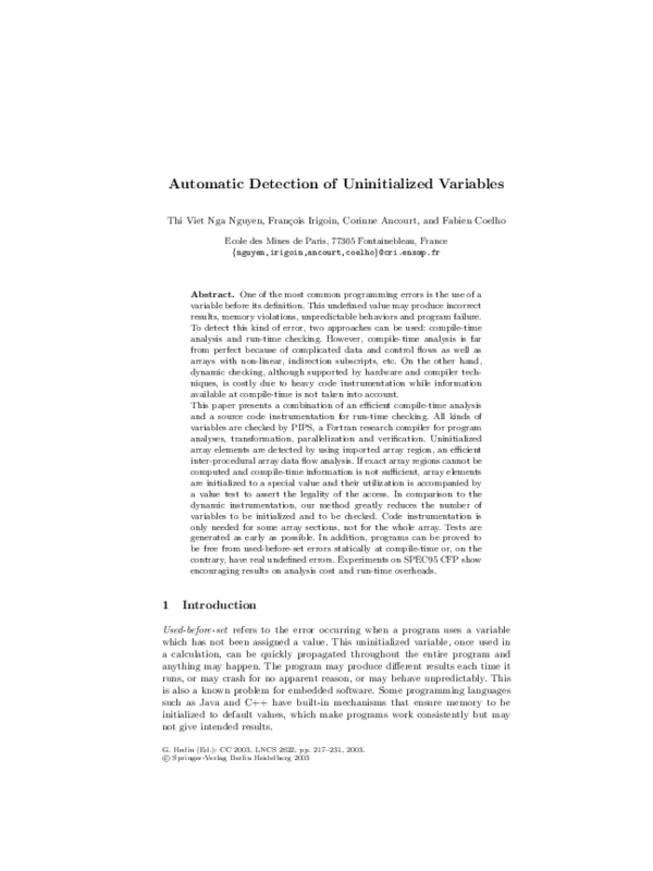Pdf Automatic Detection Of Uninitialized Variables Nga Nguyễn