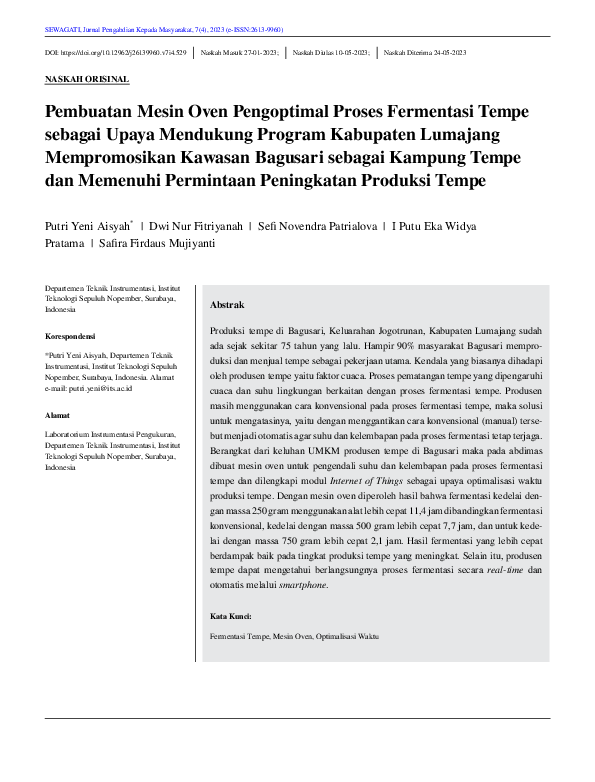 (PDF) Pembuatan Mesin Oven Pengoptimal Proses Fermentasi Tempe sebagai ...